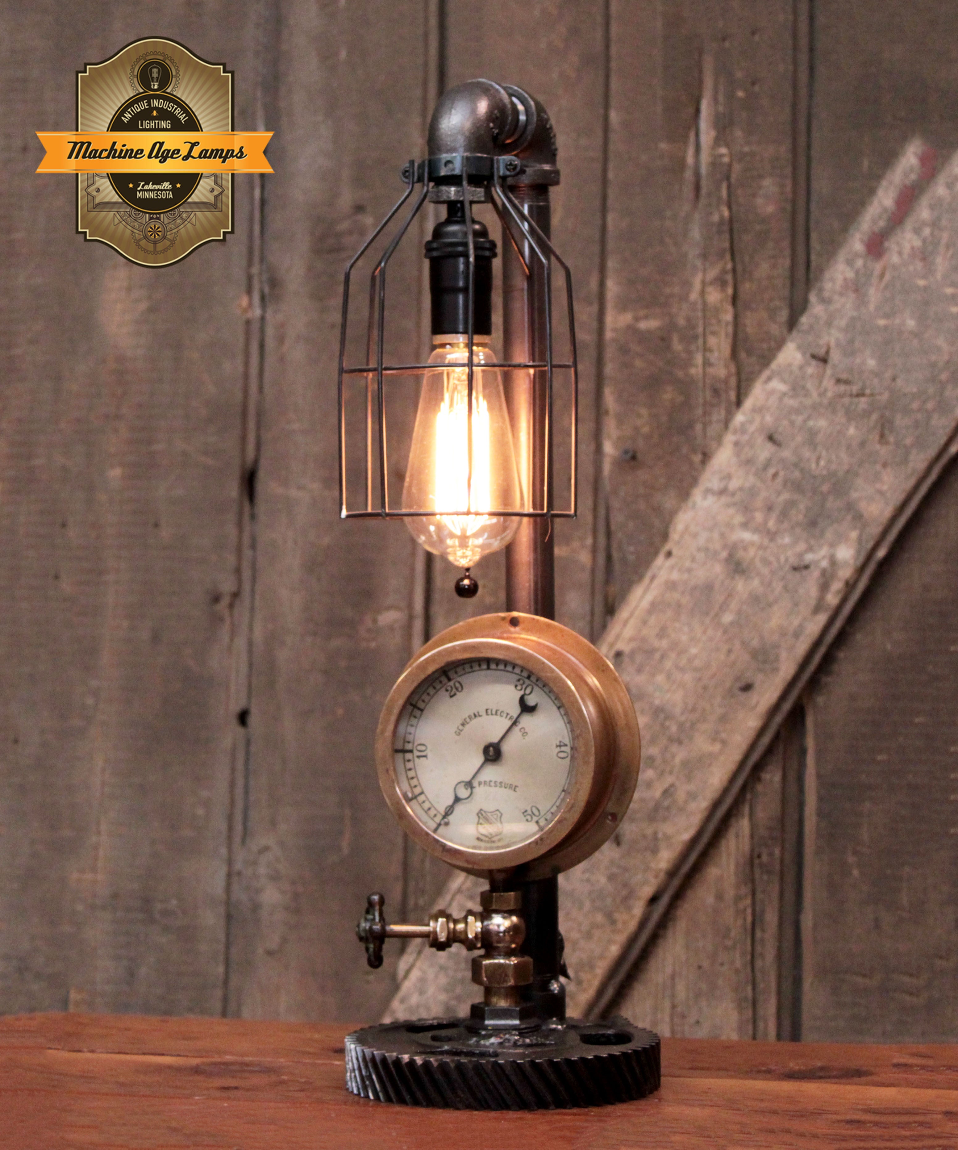 Steampunk Industrial / Steam Gauge Lamp / Gear / General Electric / La ...
